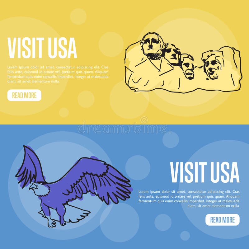 Visit USA Touristic Vector Web Banners Stock Vector - Illustration of ...