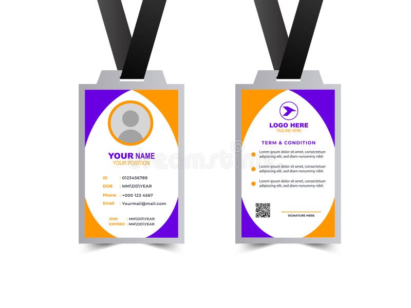 ID Card Template Design Purple and Yellow Corporate Modern Professional ...
