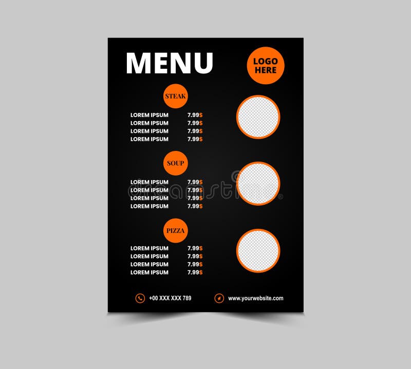 Menu Fast Food Flyer Template Design with Steak Pizza and Soup Stock ...