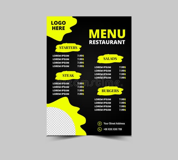 Menu Restaurant Fast Food Flyer Design Template with Starters Stock ...