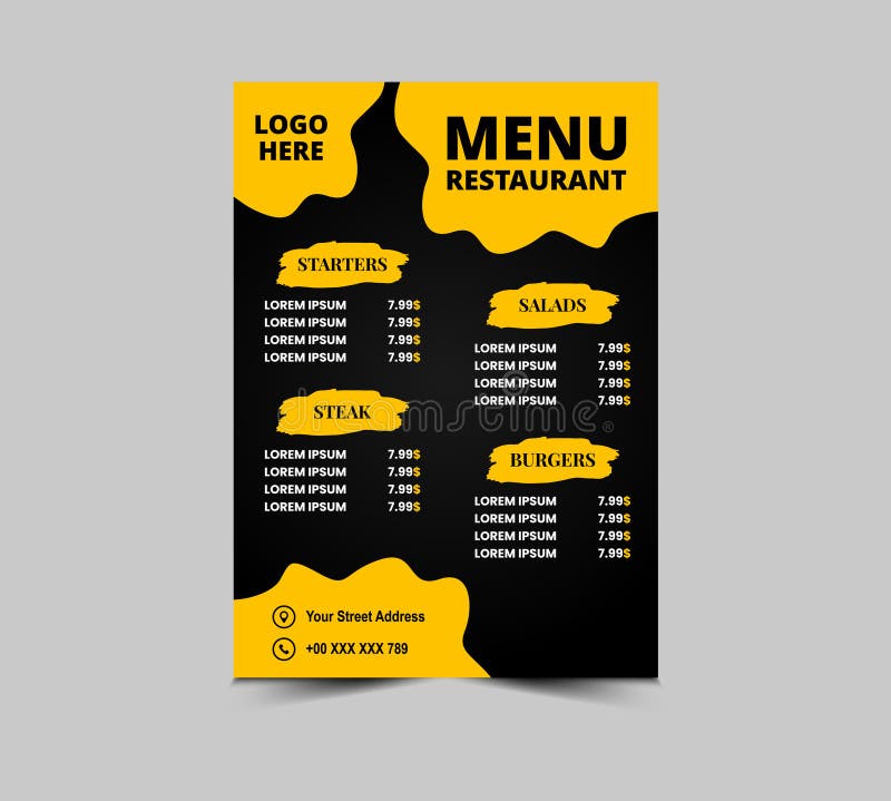 Menu Restaurant Fast Food Flyer Template Design with Starters Stock ...