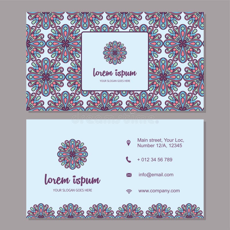 Visiting Card and Business Card Set with Mandala Design Element Stock ...