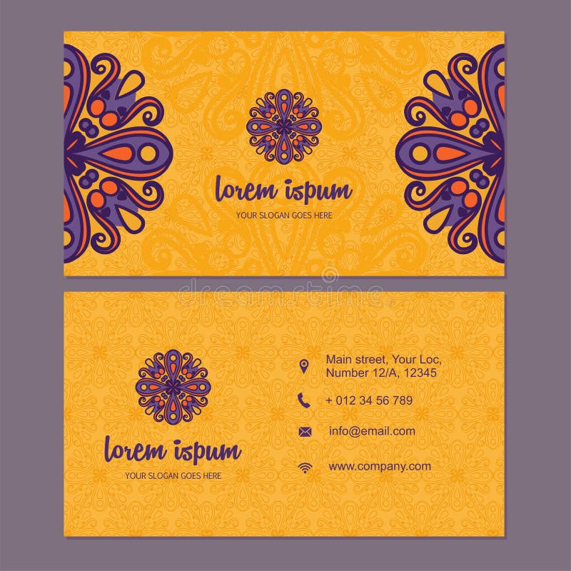Visiting Card and Business Card Set with Mandala Design Element Stock ...