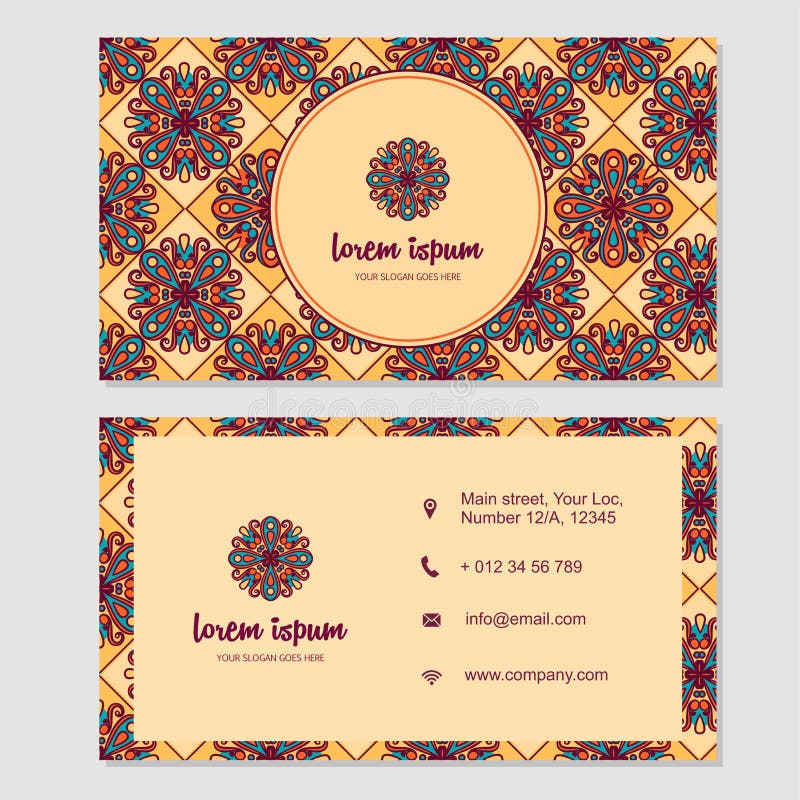 Visiting Card and Business Card Set with Mandala Design Element Stock ...