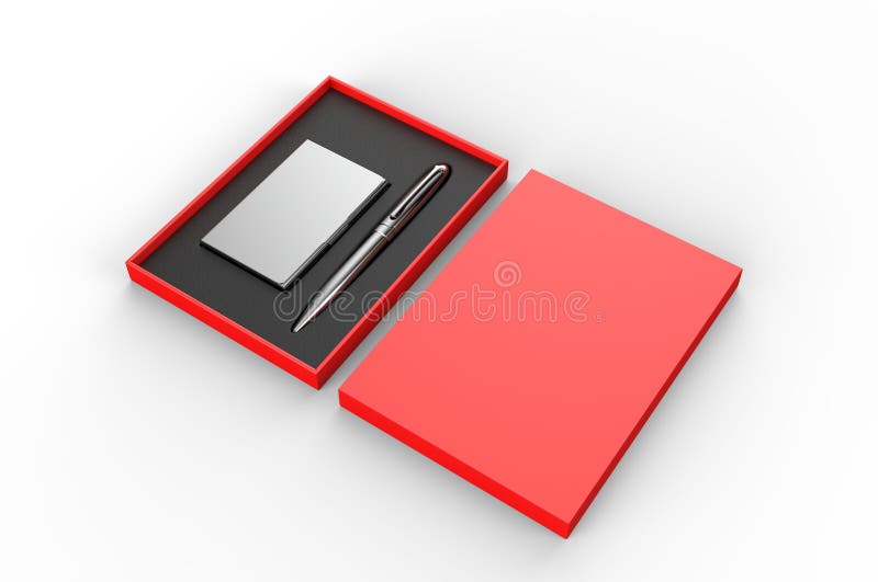 Visiting Card Holder and Pen Gift Set Box, 3d Render Illustration ...
