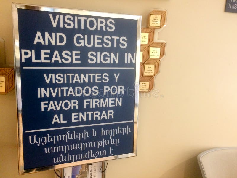 Visitor Check In Registration Sign Stock Image - Image of convalescent ...