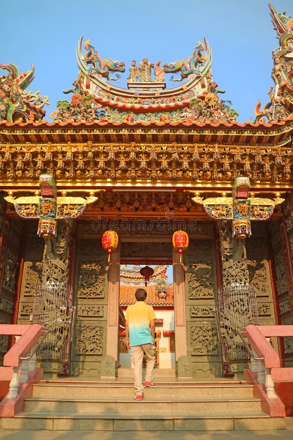 Visitor Entering the Gate of a Chinese Buddhist Temple Stock Image ...