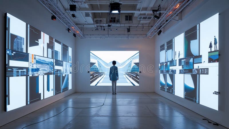 Visitor Observing Futuristic Architectural Projections in Immersive ...