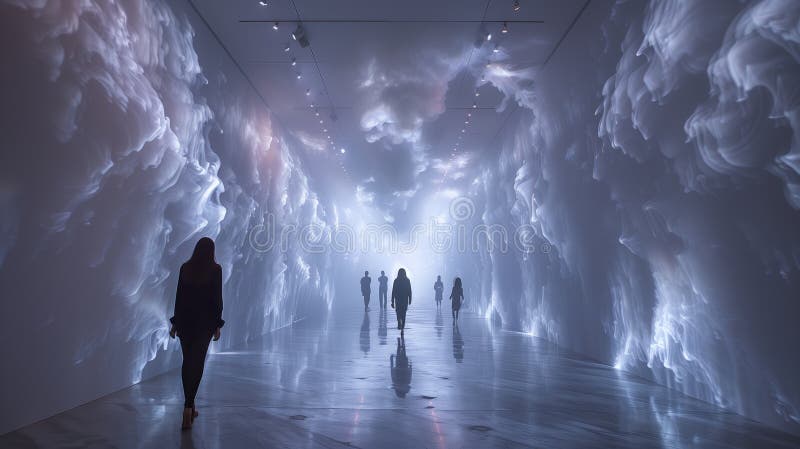 Visitors Exploring an Immersive Art Installation with Ethereal Light ...