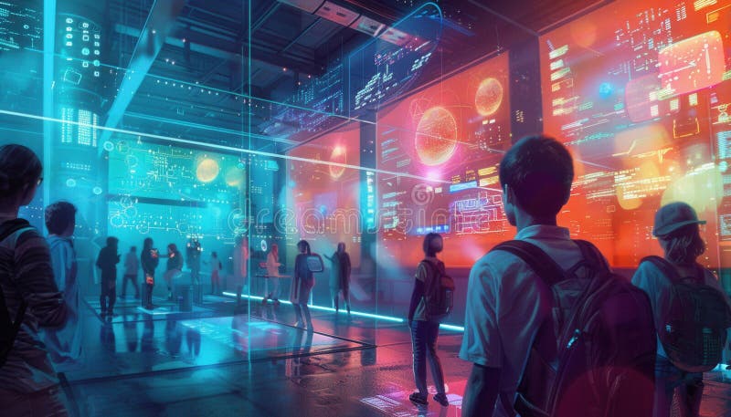 Visitors Exploring an Immersive Digital Installation at a Tech Exhibit ...