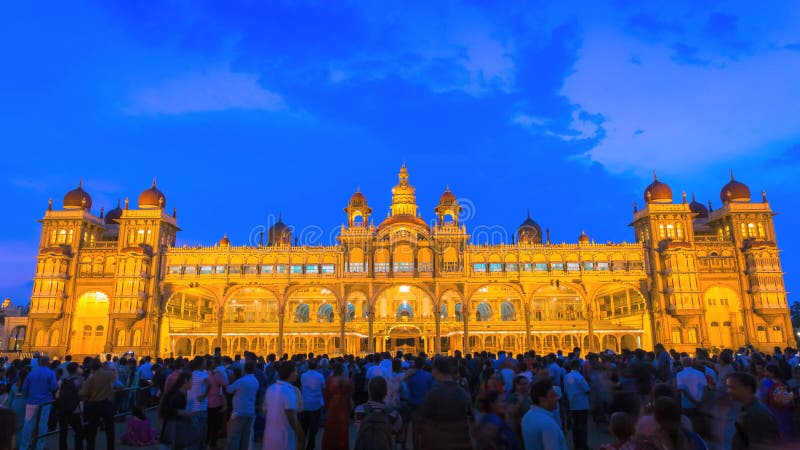 Visitors At Historic Mysore Palace Waiting For The Lights To Go On Dasara Mysuru Karnataka