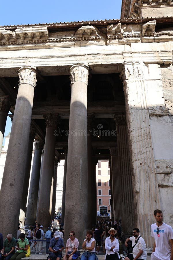 Visitors by the Ancient Columns of the Historic Pantheon, Rome, Italy ...
