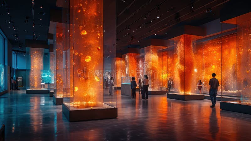 Visitors Marvel at Immersive Cosmic Exhibition in Modern Museum. Stock ...