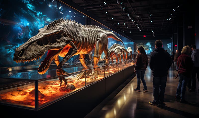 Visitors Observing Dinosaur Fossil at Museum Stock Image - Image of ...