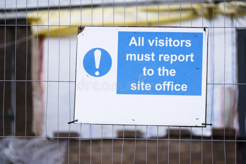 Visitors Report To Site Office Sign at Construction Site Stock Photo ...