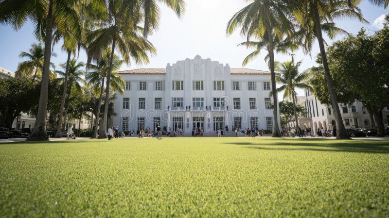 Visitors Walk Along the Paths among Palm Trees in Front a Clear Blue ...