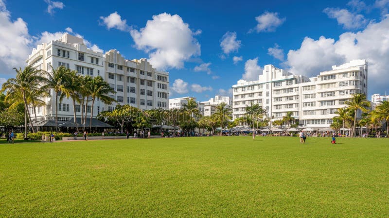 Visitors Walk Along the Paths among Palm Trees in Front a Clear Blue ...