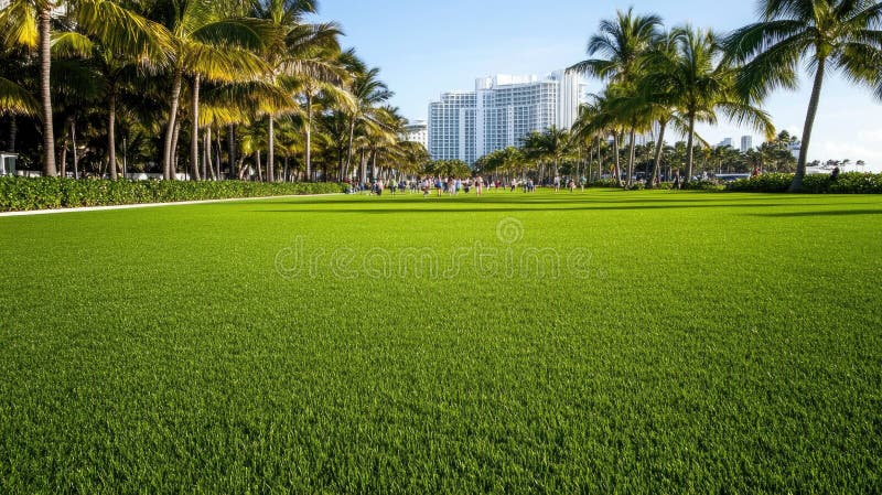 Visitors Walk Along the Paths among Palm Trees in Front a Clear Blue ...