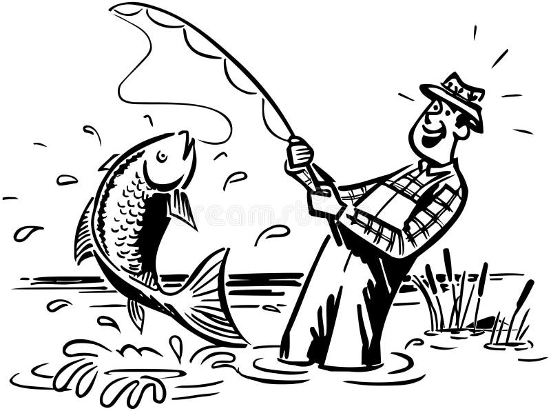 Visser Catching the Big vector illustratie. Illustration of retro ... Visser Catching the Big vector illustratie. Illustration of retro ...