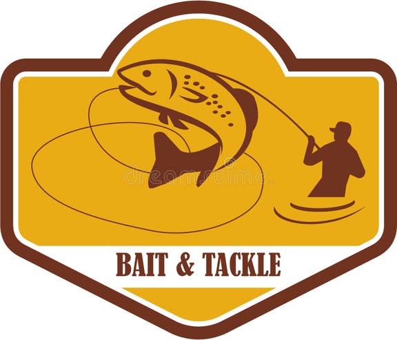 Visser Crest Retro Van De Forel De Springende Vlieg Stock Illustratie ...