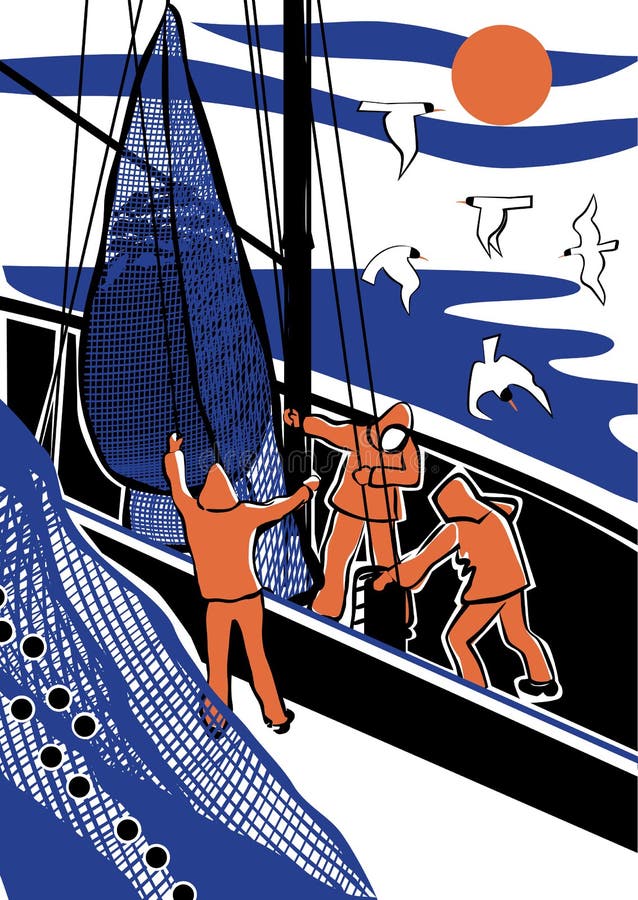 Visserij bij het overzees vector illustratie. Illustration of visserij ...