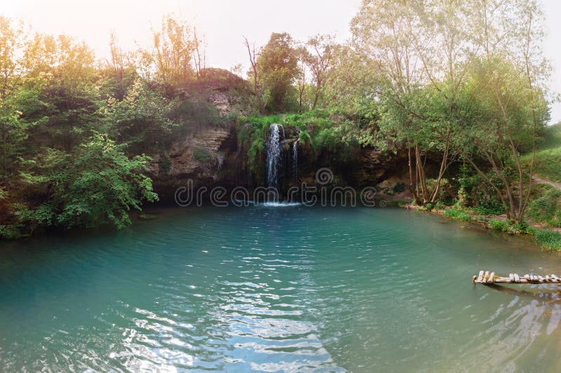 Aerial Wide View Of Paradise Waterfall In Deep Forest Blue Lagoon Best