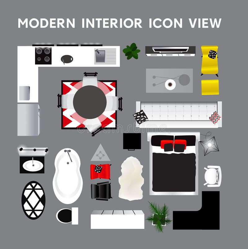 Vista Superior De Los Elementos Interiores De Los Muebles Ilustración ...