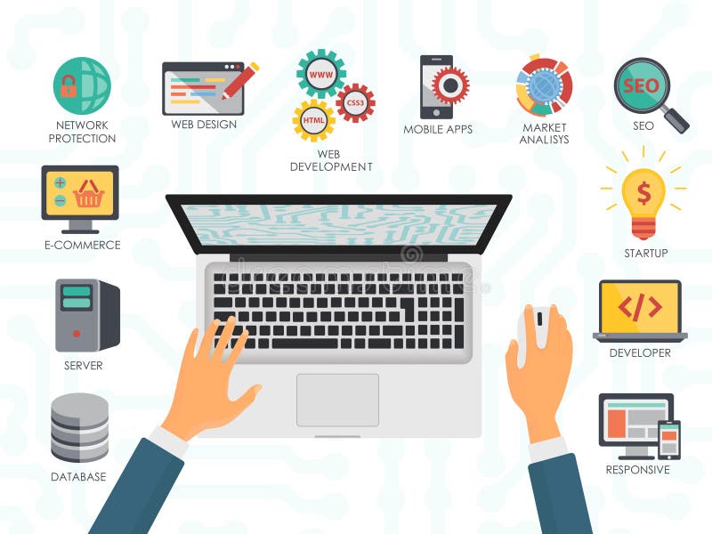 Vista Superiore Delle Mani Del Programmatore Sul Computer Portatile ...