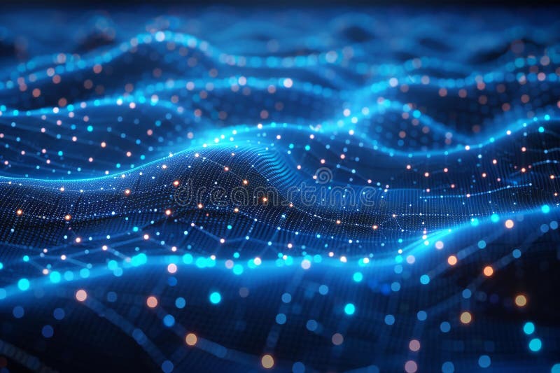 Visual Abstract Digital Background with Glowing Blue Pixel Particles on ...