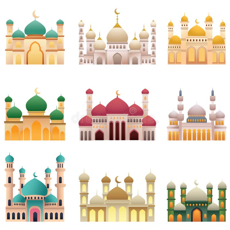Architectural Illustrated a Collection of Mosques with Diverse Design ...