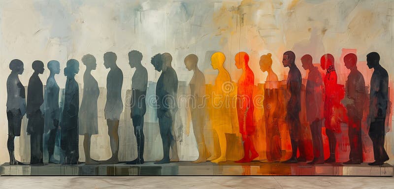 A Visual Arts Painting Capturing a Crowd of People in a Rectangular ...