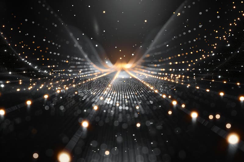 Visual Black Background with White Data Lines and Glowing Dots, Cyber ...