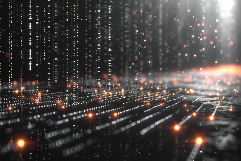 Visual Black Background with White Data Lines and Glowing Dots, Cyber ...