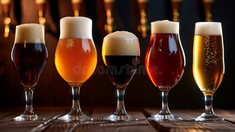 Assorted Beer Glasses on Display Stock Illustration - Illustration of ...
