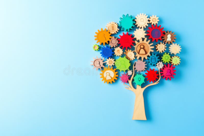 A Visual of Cogwheels and a Tree with Human Figures, Symbolizing Human ...