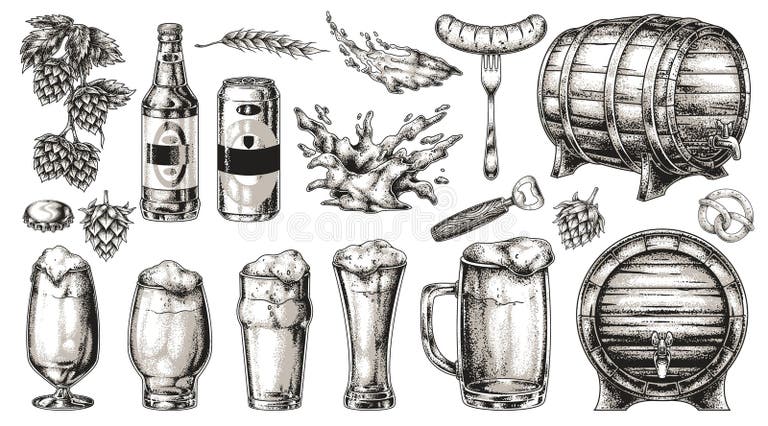 Visual Collection of Beer Elements and Accessories Stock Vector - Illustration of snack, lager ...