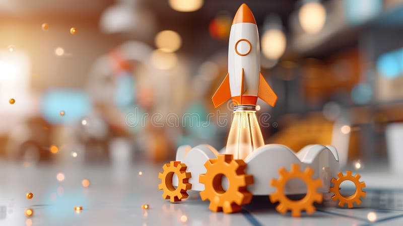 Visual of a Colorful Rocket Surrounded by Gears and Abstract Shapes ...