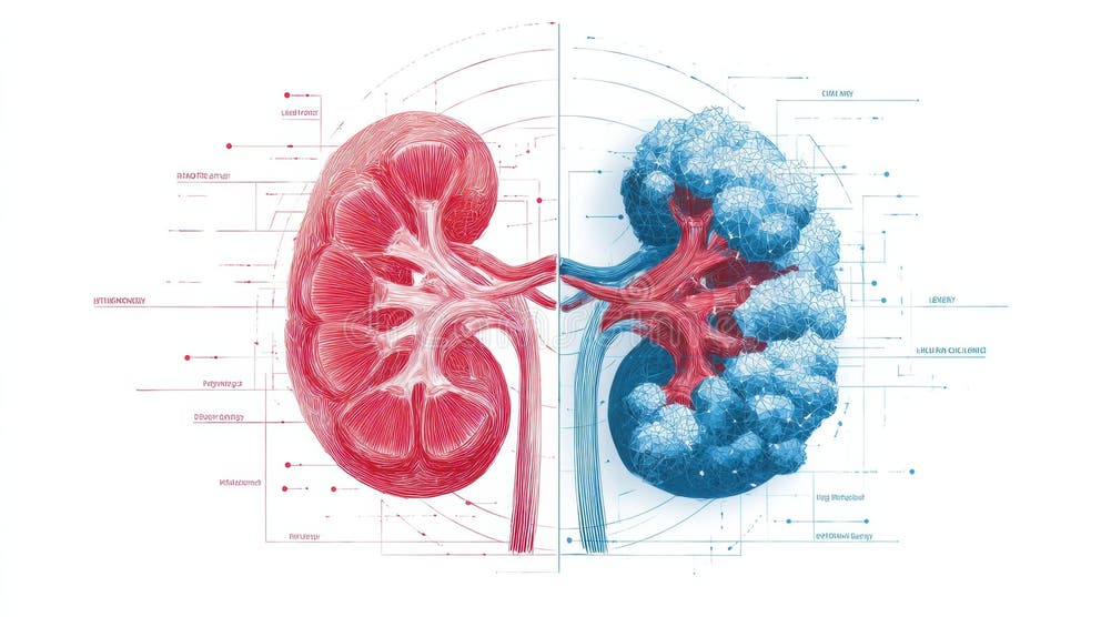 Healthy Kidney Compared To Damaged Kidney Showing Differences in ...