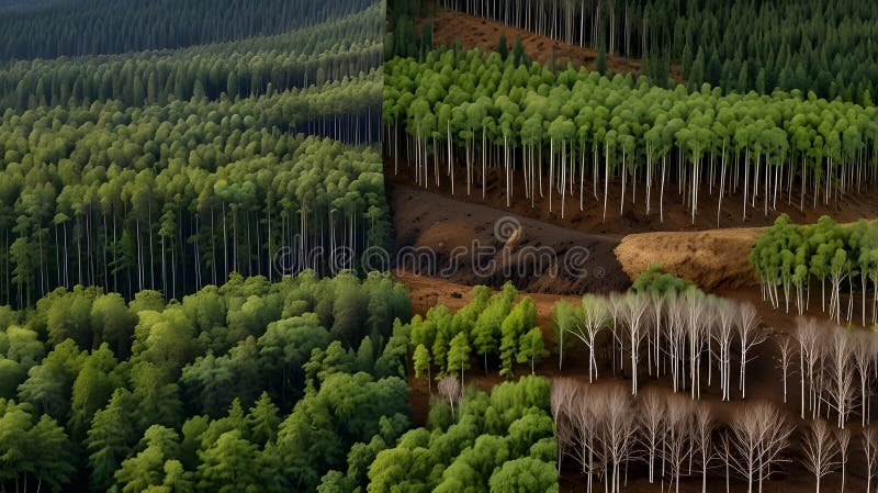 A Visual Comparison in One Image Showing a Healthy Forest before ...