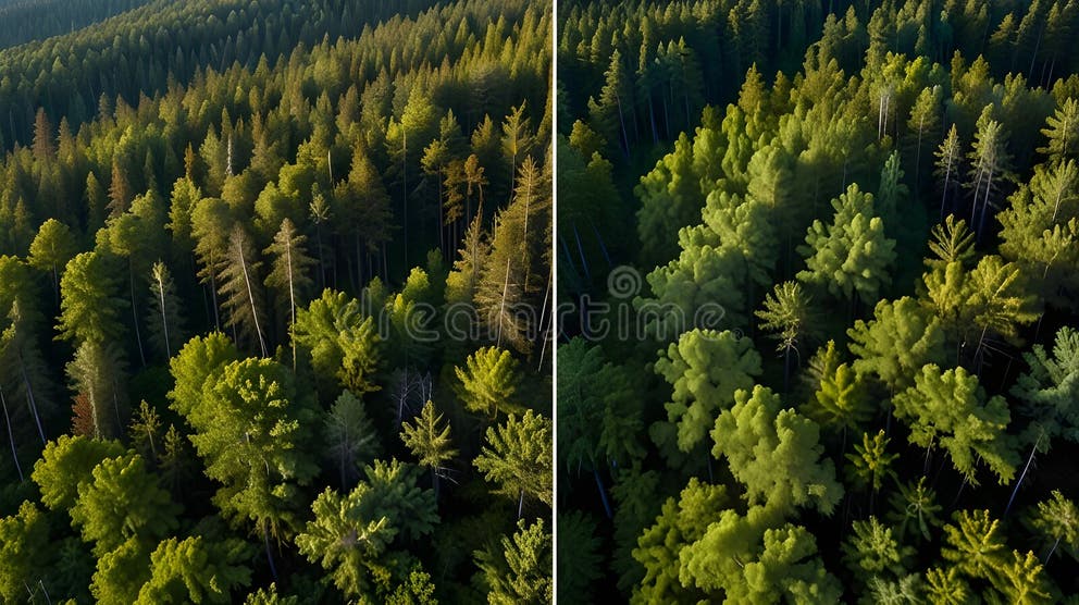 A Visual Comparison in One Image Showing a Healthy Forest before ...
