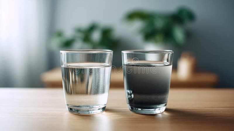 A Visual Comparison of Pure and Contaminated Water in Two Clear Glasses ...