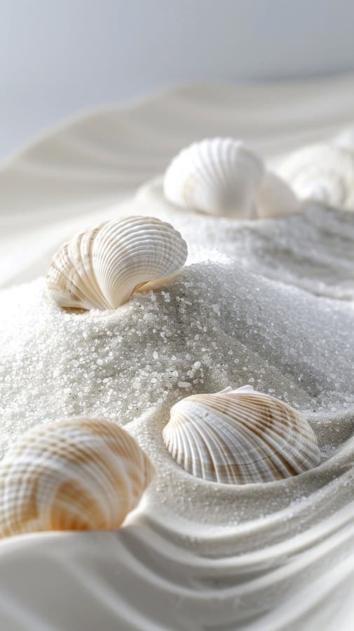 Visual Composition with Quartz Sand Adorned with Scattered Sea Shells ...