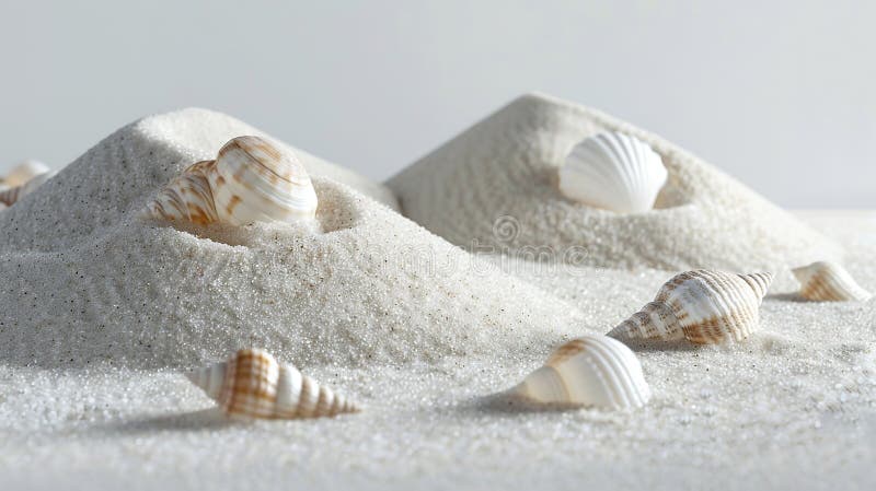 Visual Composition with Quartz Sand Adorned with Scattered Sea Shells ...