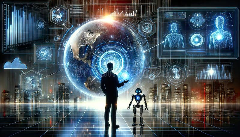 A Visual Concept Featuring a Businessman and Digital World AI Robot ...
