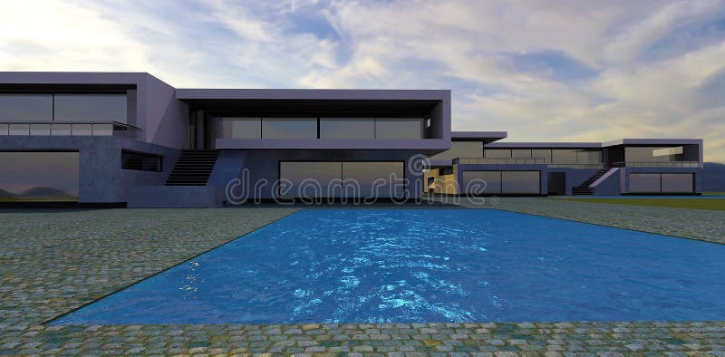 Two Advanced High-tech Buildings. Modern Shape, Flat Roof, Spacious ...