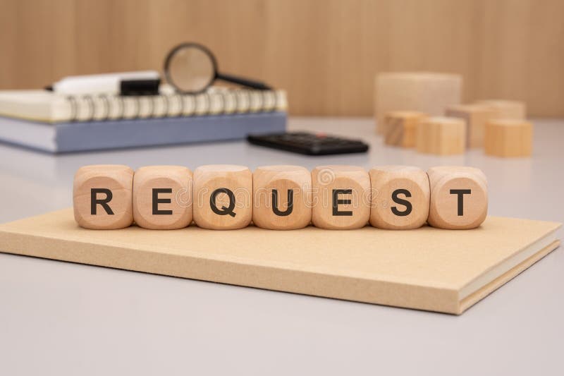 Business Request Concept Featuring Wooden Blocks, Office Supplies, and ...