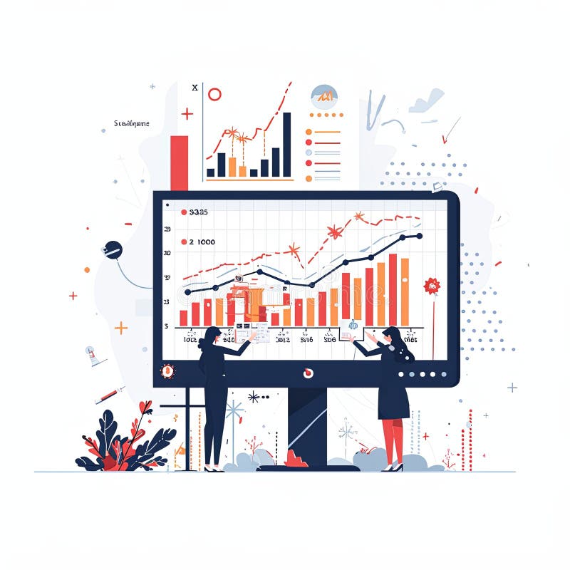 Business Growth Illustration Featuring Two Individuals Analyzing ...