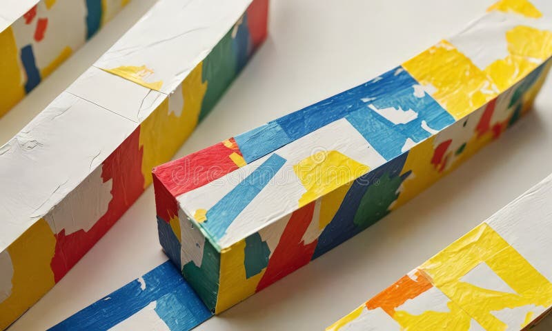 Group Colorful Painted Blocks on White Surface Stock Illustration ...