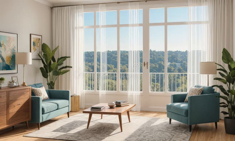 Living Room with Couch, Chair, and Coffee Table Stock Illustration ...