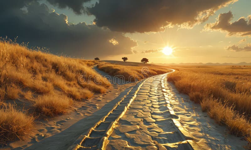 Path through field stock illustration. Illustration of cloud - 330494514